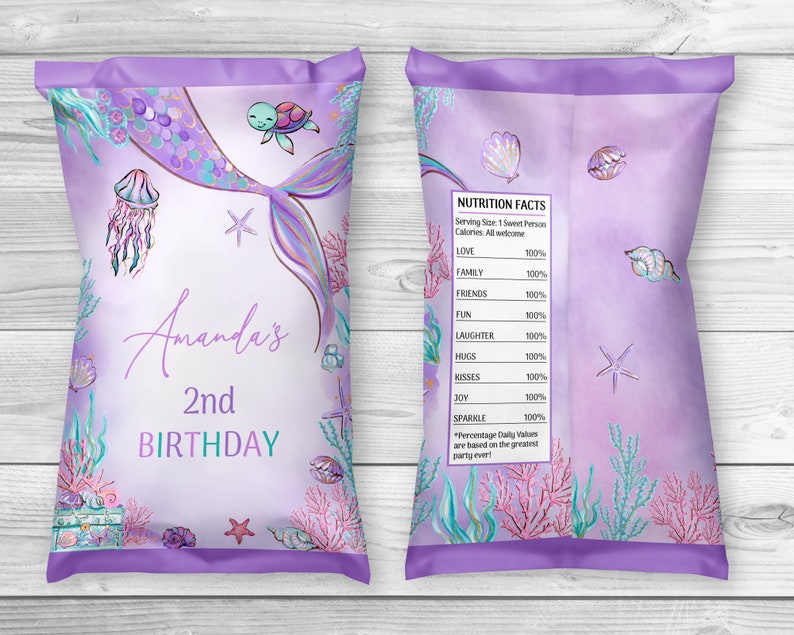 EDITABLE Mermaid Chip Bag Wrapper Labels Mermaid Chip Party - Etsy