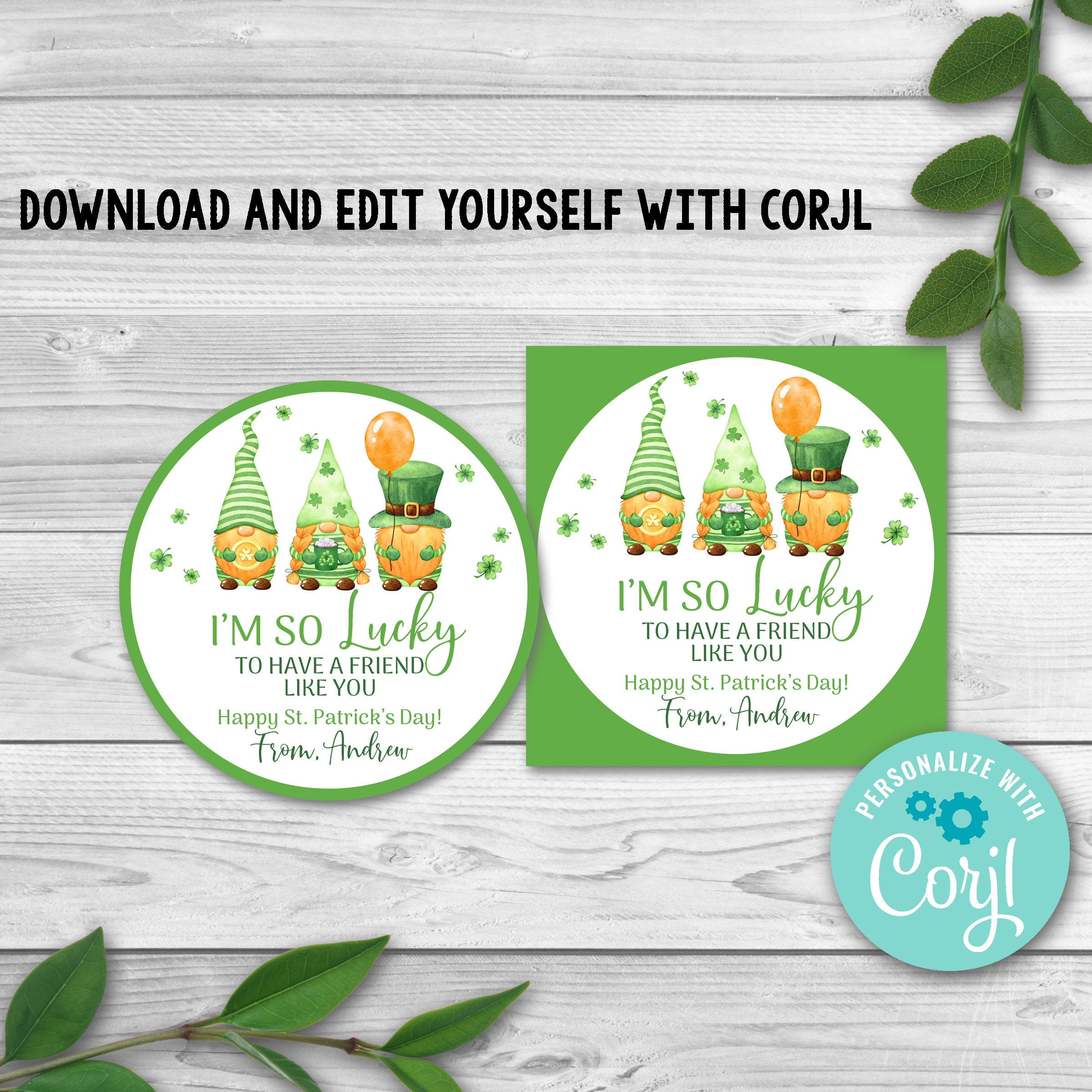 Editable St Patrick's Day Gift Tag St Patrick's Gnomes | Etsy