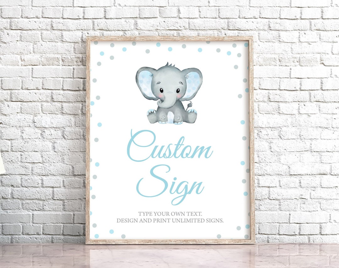 EDITABLE Elephant Birthday Table Sign Blue Elephant Sign Custom ...