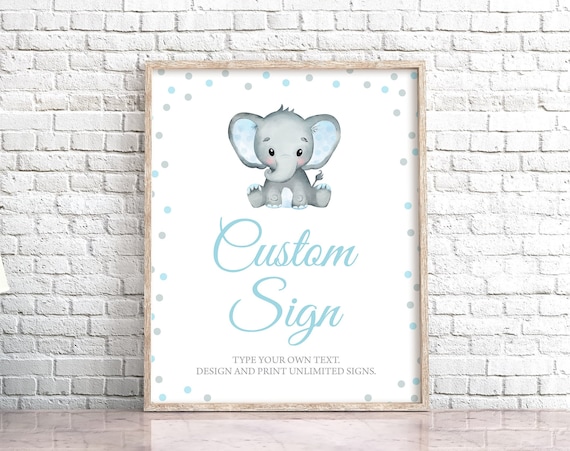 EDITABLE Elephant Birthday Table Sign Blue Elephant Sign | Etsy