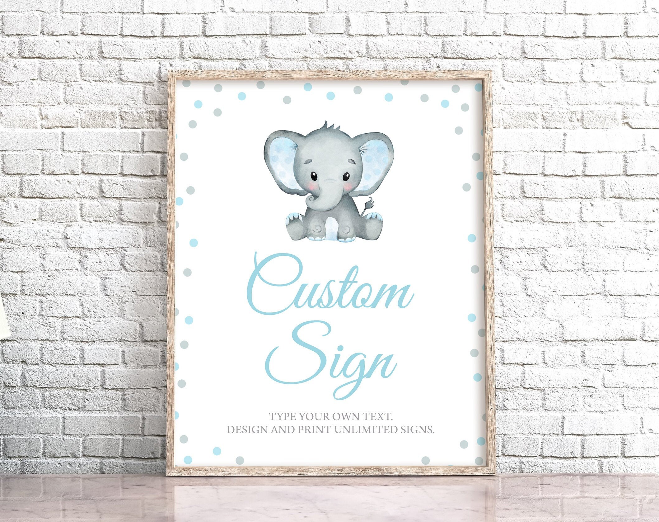 EDITABLE Elephant Birthday Table Sign Blue Elephant Sign - Etsy