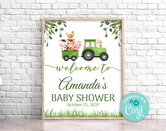Farm Baby Shower Welcome Sign Green Tractor Baby Shower - Etsy
