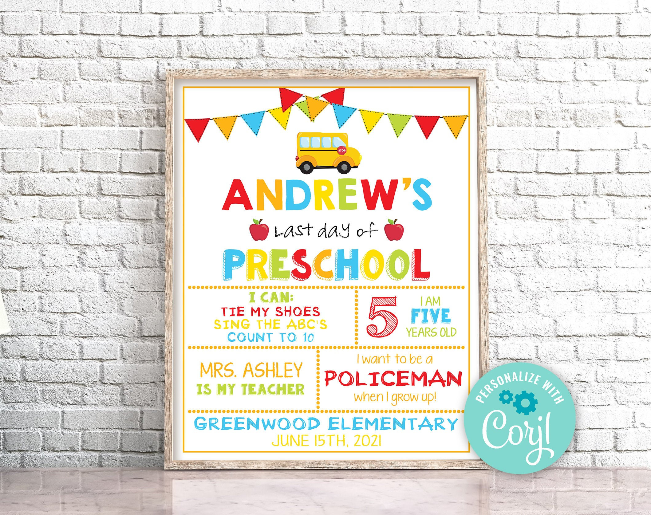 Editable Last Day of Preschool Sign Personalized Last Day of School ...