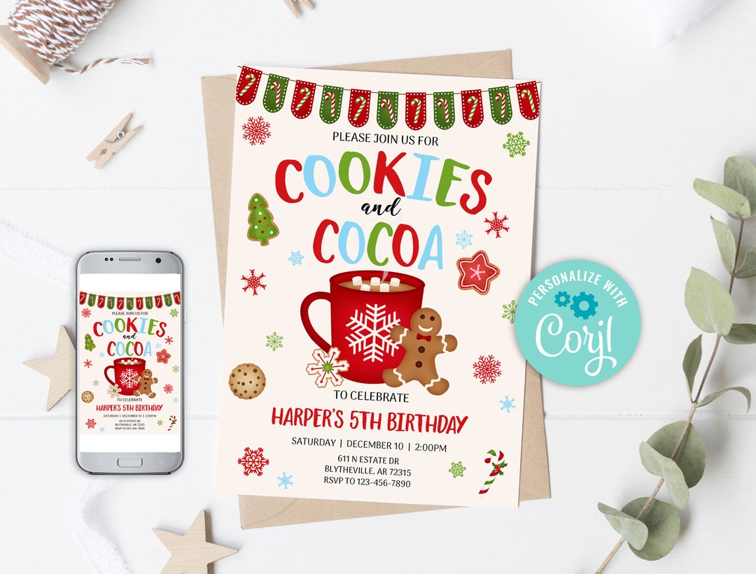 EDITABLE Cookies and Cocoa Birthday Invitation Hot Cocoa Party - Etsy