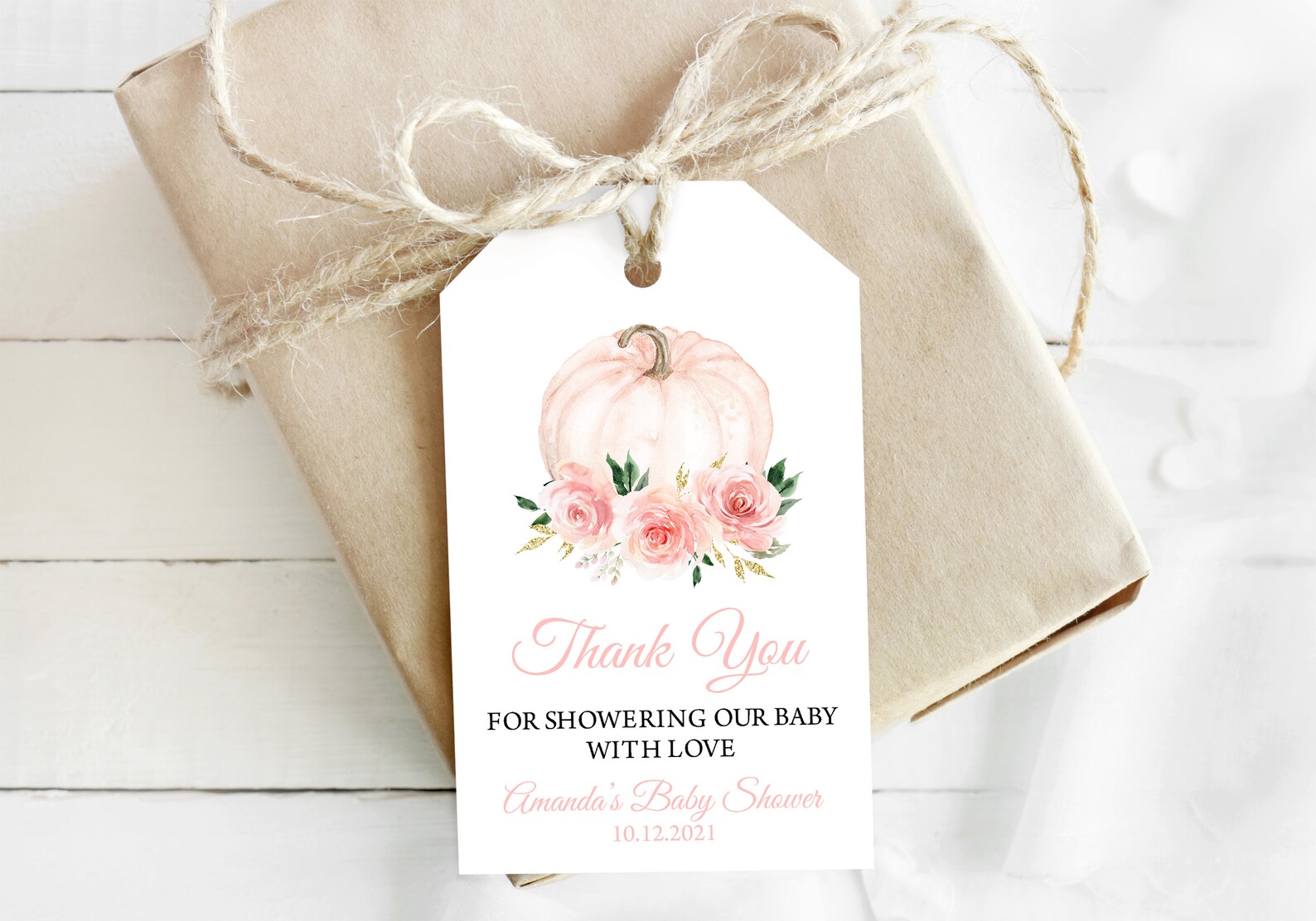 EDITABLE Pumpkin Thank You Tags Blush Floral Pumpkin Favor - Etsy