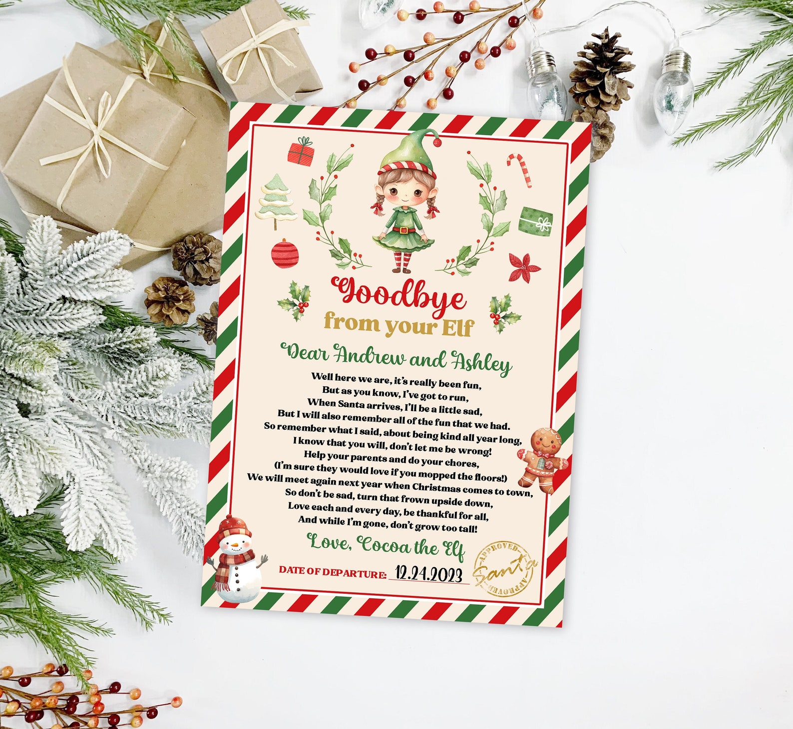 EDITABLE Elf Goodbye Letter Girl Elf Letter Elf Departure Letter ...