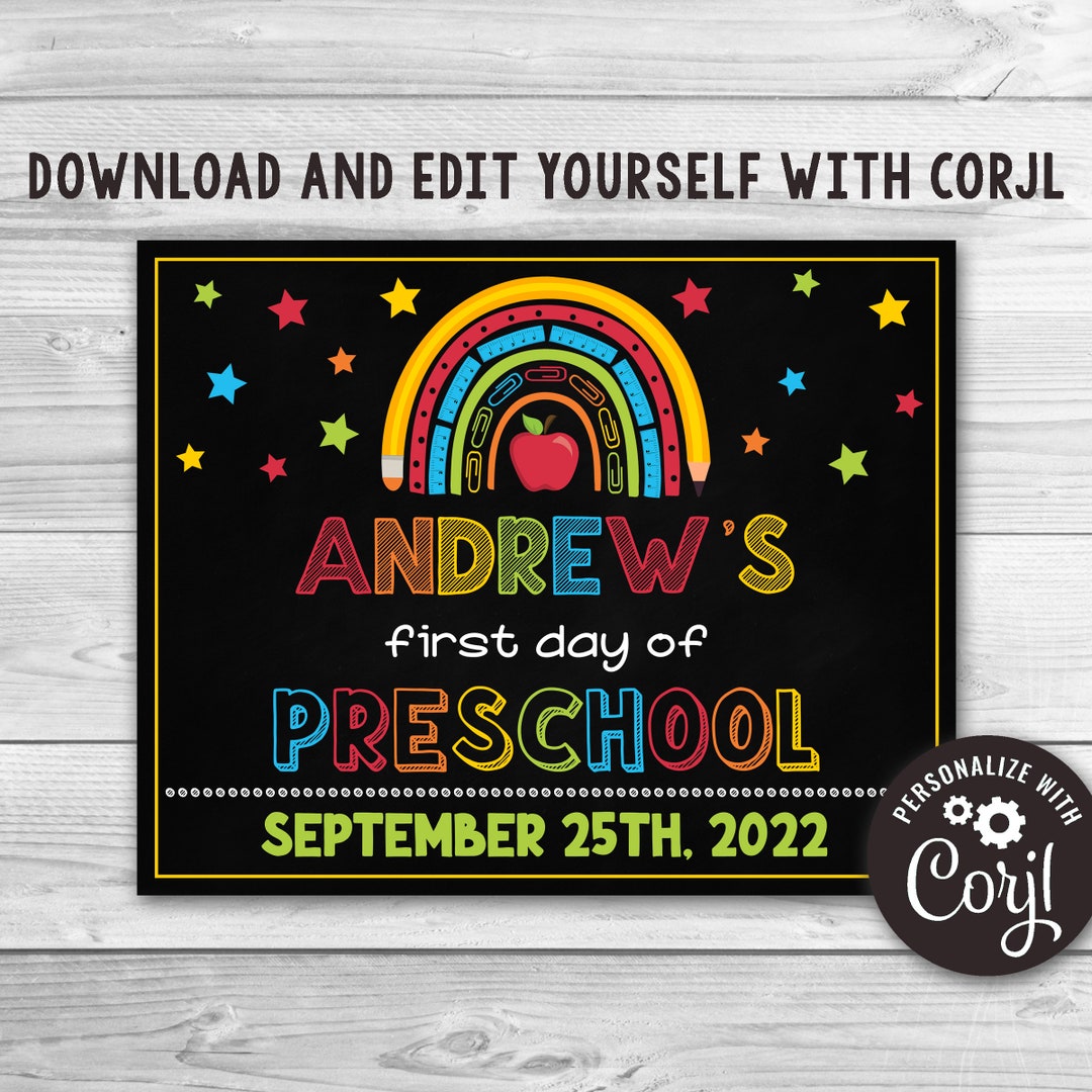 Editable First Day of Preschool Sign First Day of School Sign ...