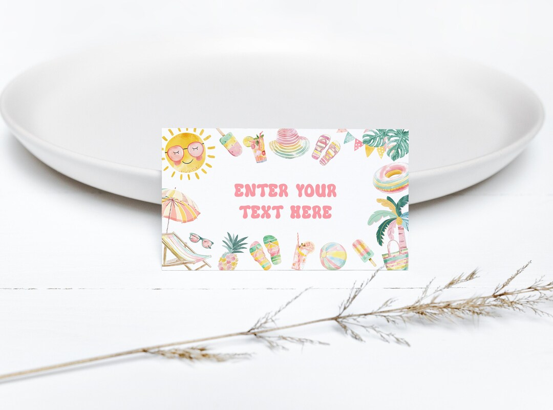 EDITABLE Pool Party Food Cards Summer Party Food Label Tropical Splish ...