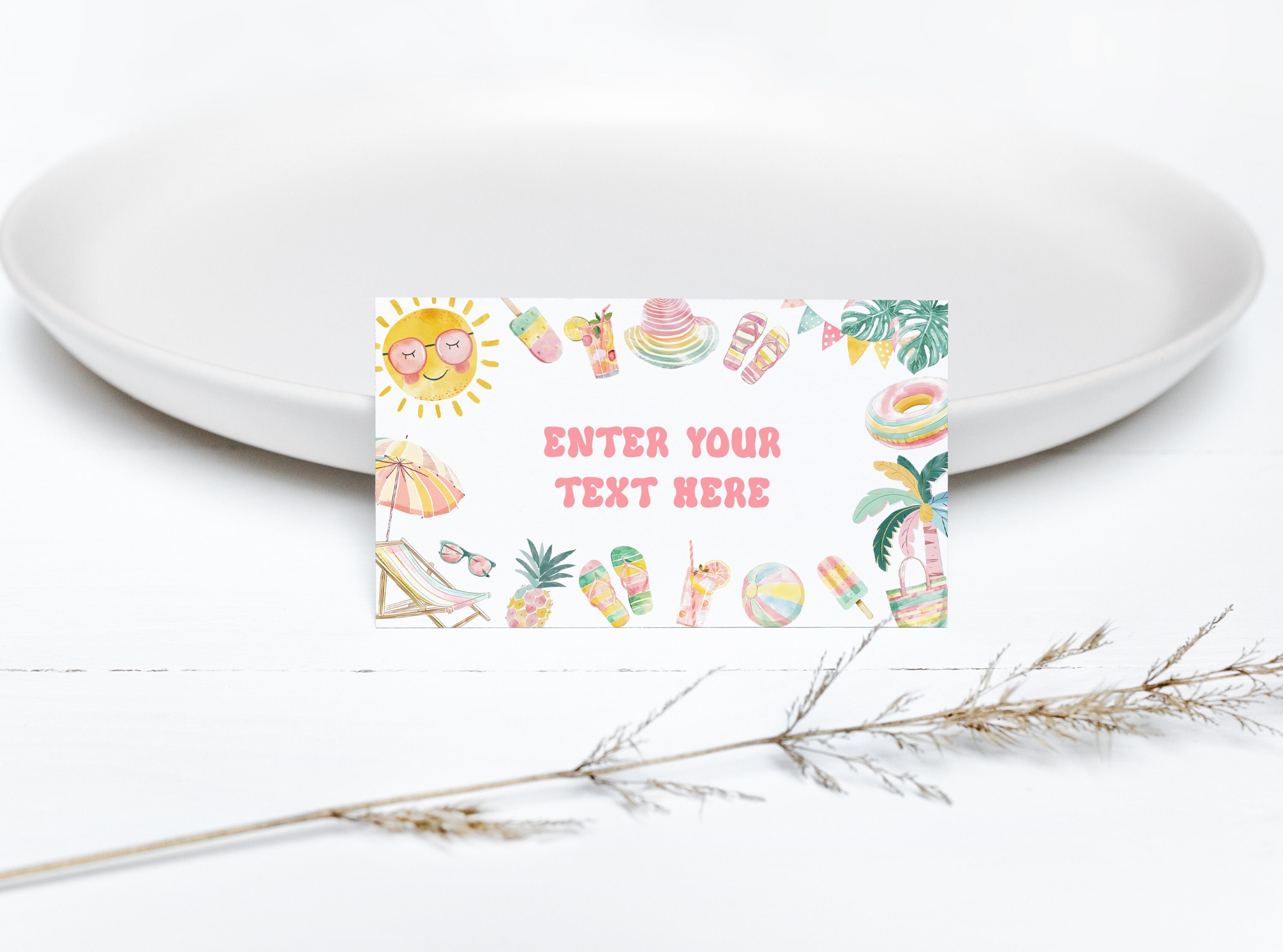 EDITABLE Pool Party Food Cards Summer Party Food Label Tropical Splish ...