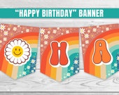 Groovy Happy Birthday Banner Retro Floral 70's Hippie - Etsy