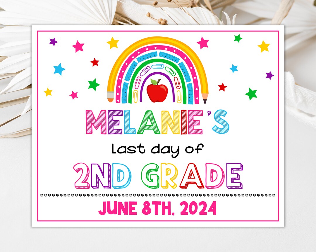 Editable Last Day of 2nd Grade Sign Last Day of School Sign School ...