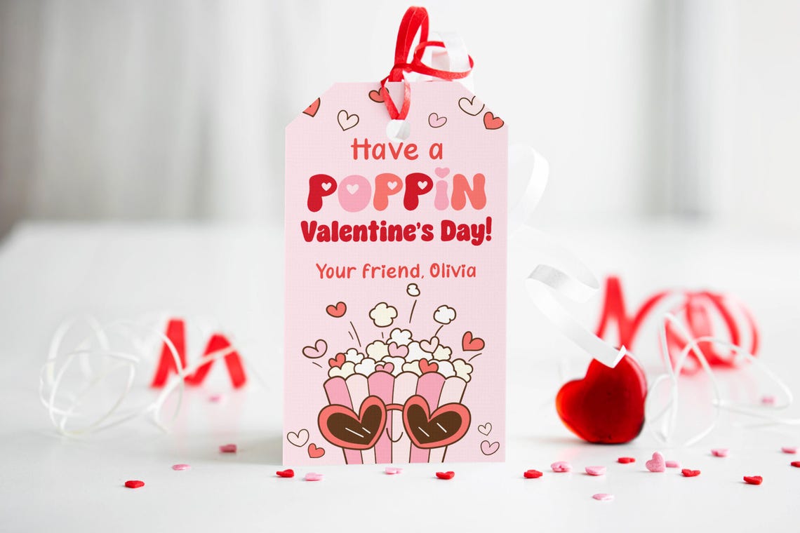 Editable Have a Poppin Valentine's Day Card Popcorn Valentine's Day Tag ...