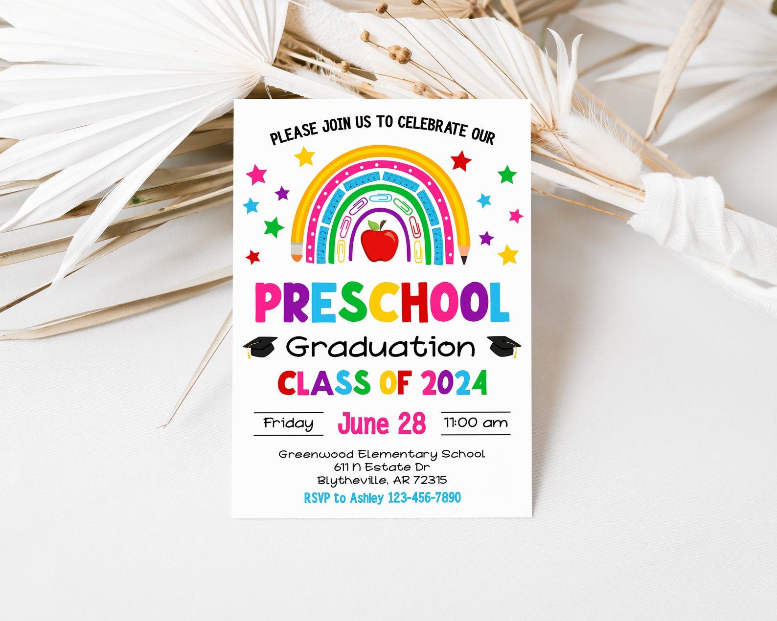 Editable Preschool Graduation Invitation Graduation Ceremony Invitation ...