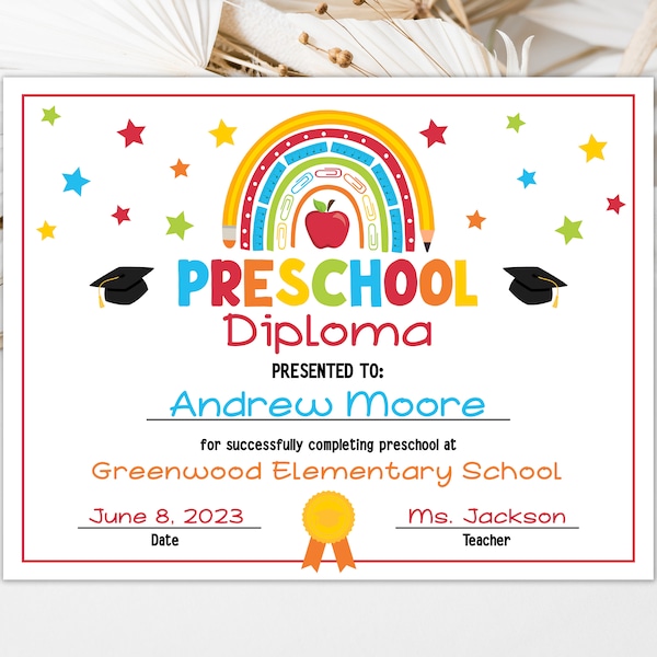 Preschool Graduation Certificate Download - Etsy