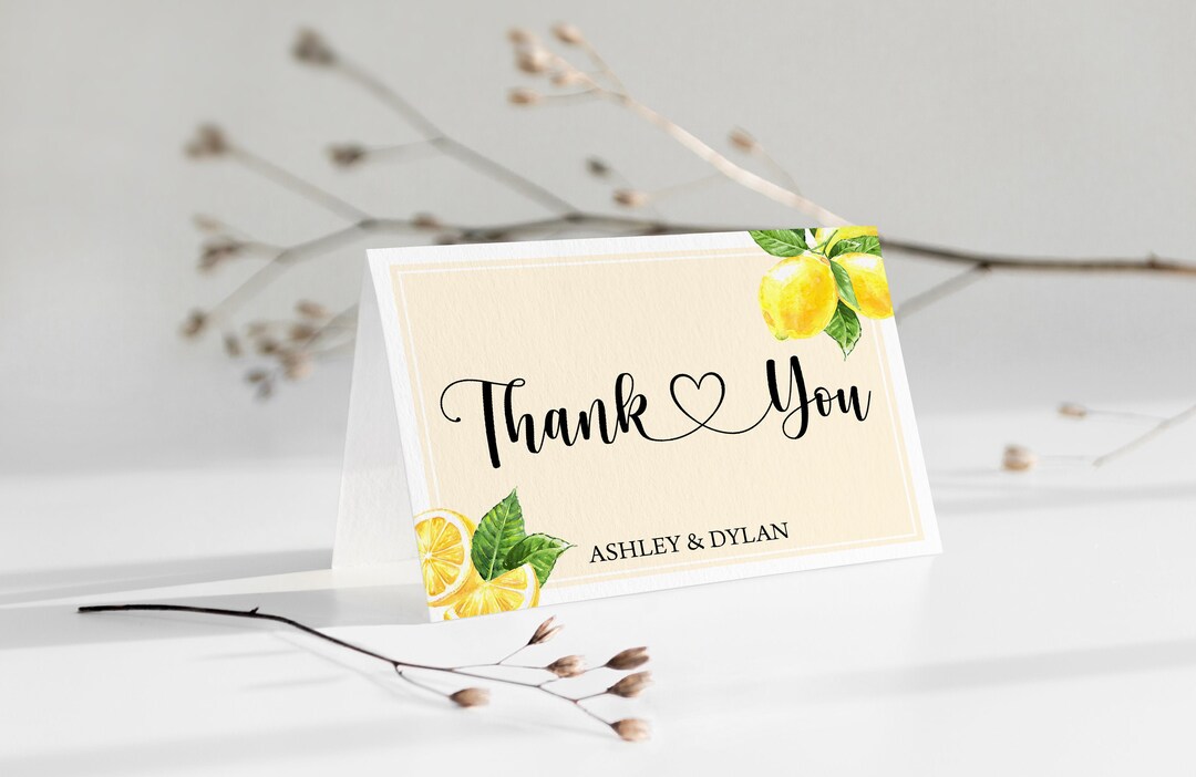 Editable Lemon Thank You Folded Card Citrus Thank You Card A Little ...