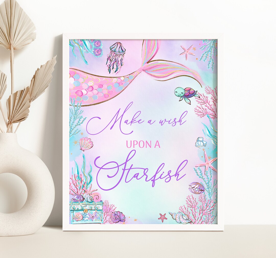Mermaids Make a Wish Upon A Starfish Sign Pink Mermaid Birthday Party ...