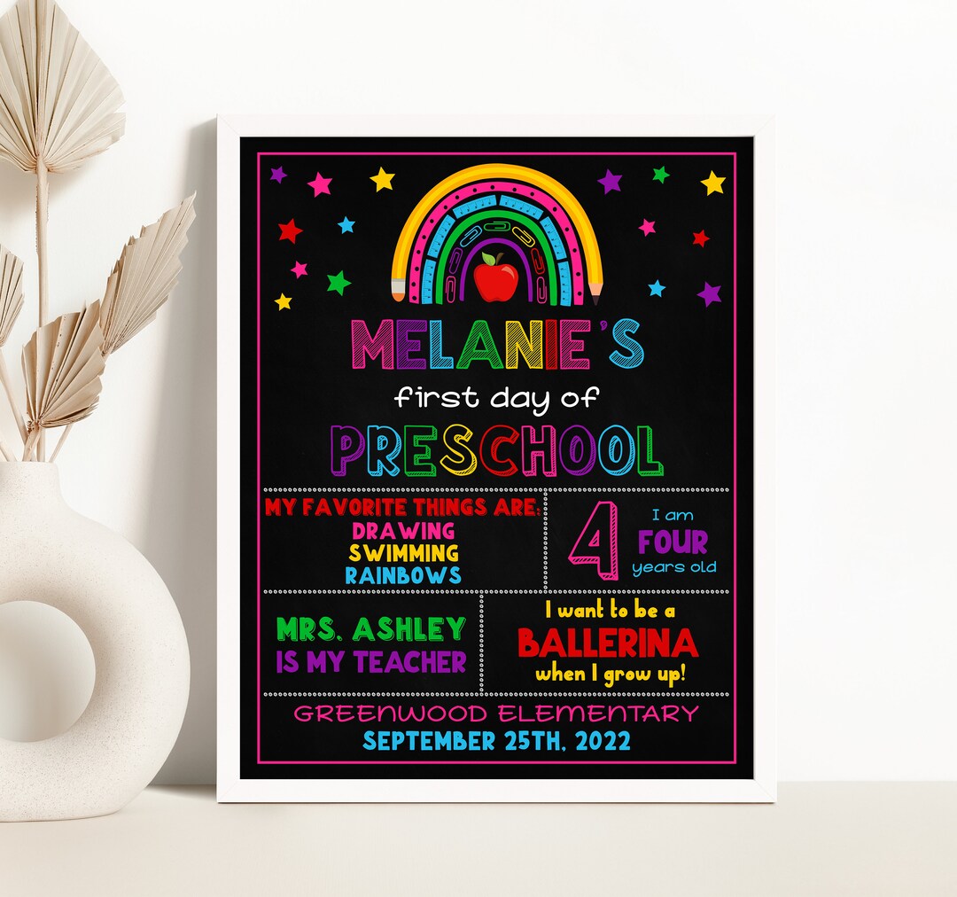 Editable First Day of Preschool Sign Personalized First Day of School ...