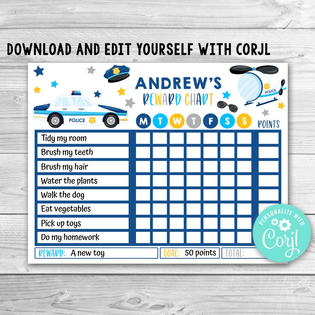 Editable Police Reward Chart for Kids, Police Routine Chart, Police ...