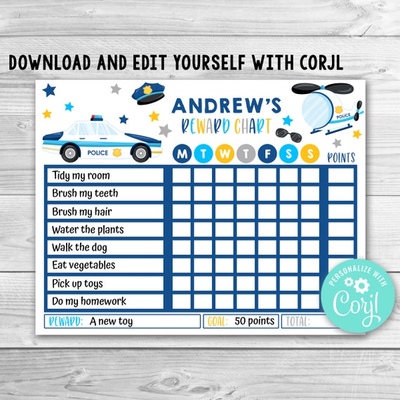 Editable Police Reward Chart for Kids Police Routine Chart | Etsy UK