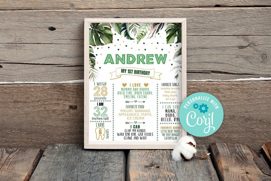 Editable Tropical Milestone Birthday Poster, Greenery Palm Leaf ...
