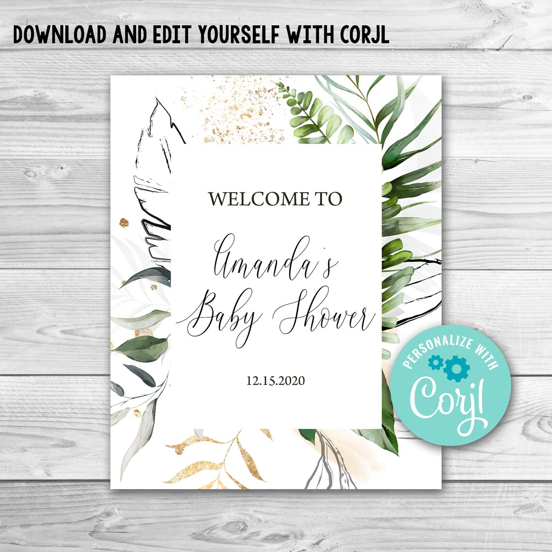 Editable Tropical Welcome Sign Instant Download, Tropical Baby Shower ...