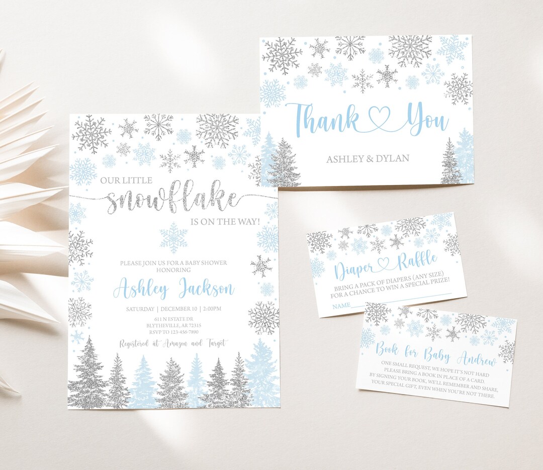 EDITABLE Winter Snowflakes Baby Shower Package Boy Snowflake Invitation ...