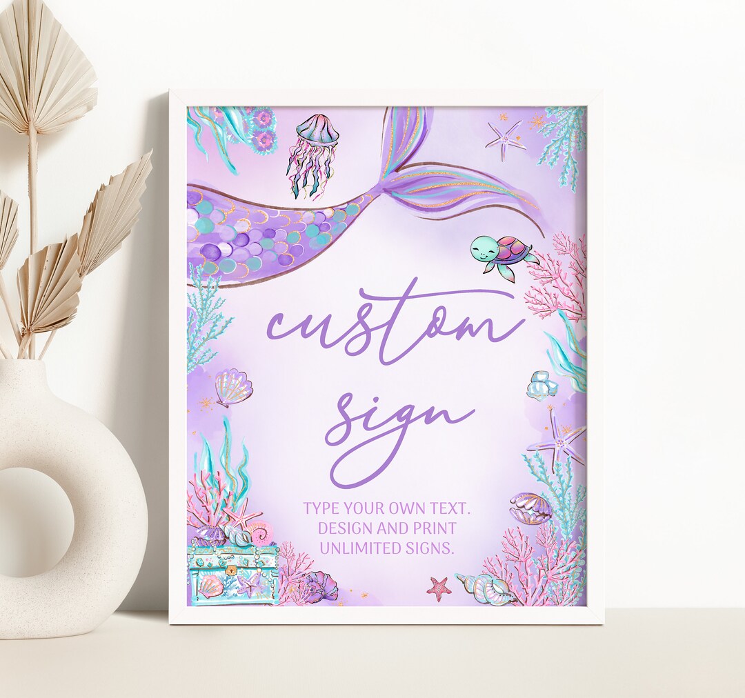 EDITABLE Mermaid Custom Sign Mermaid Under the Sea Custom Sign Little ...