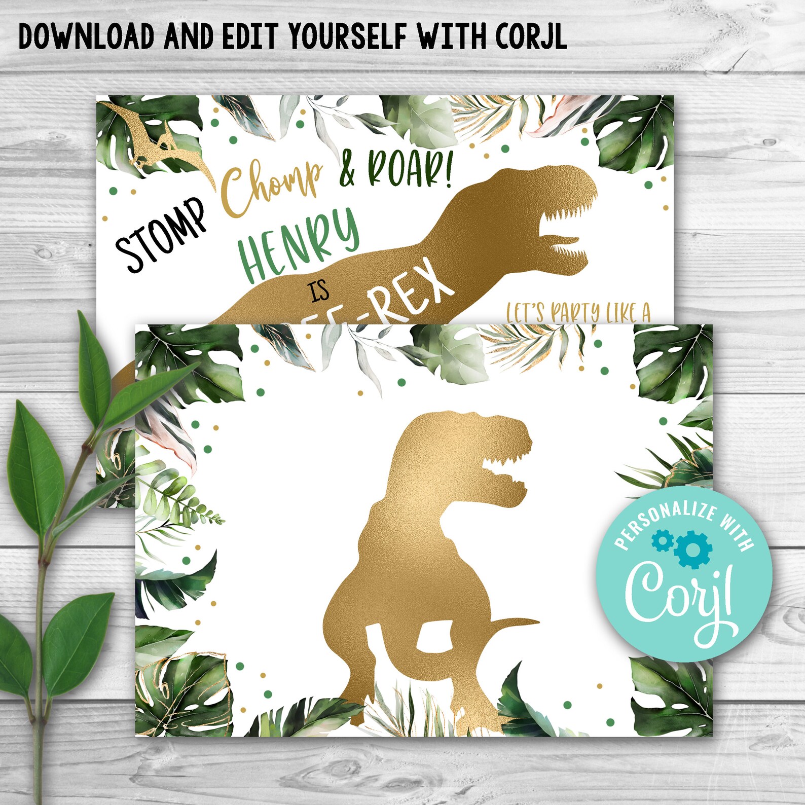 EDITABLE Three-rex Dinosaur Birthday Invitation Dino T-rex - Etsy