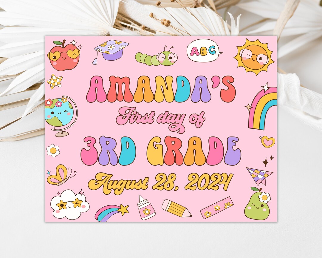 Editable First Day of 3rd Grade Sign Girly Groovy First Day of School ...