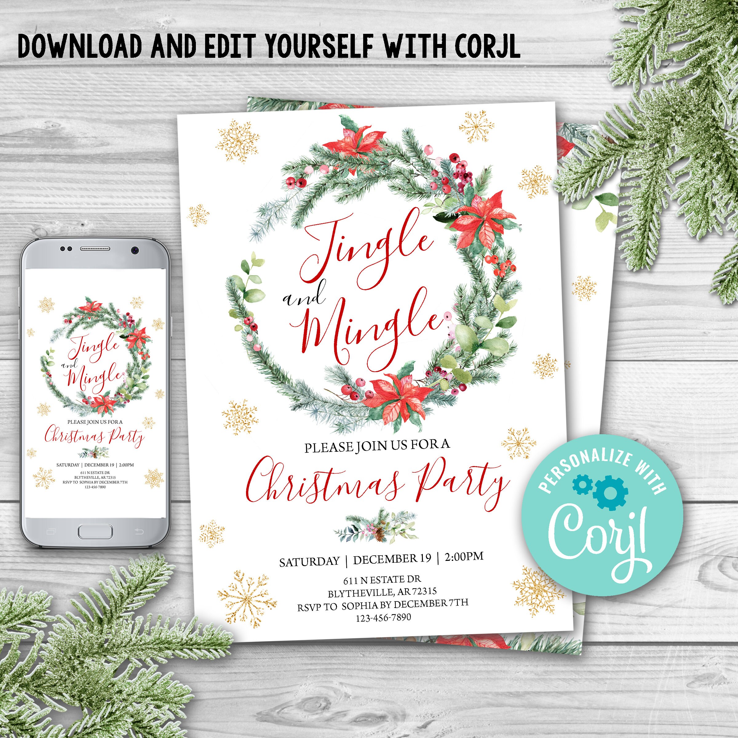 EDITABLE Jingle and Mingle Christmas Invitation Christmas - Etsy
