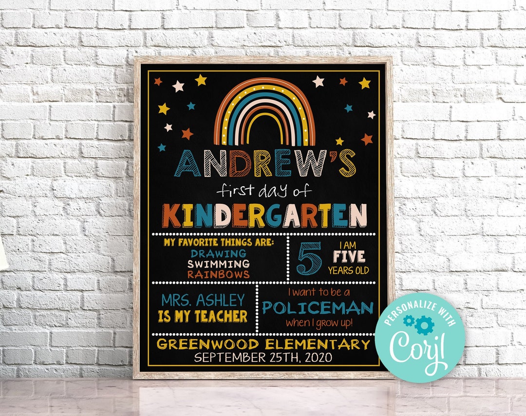 Boho Rainbow First Day of School Sign, Kindergarten (instant Download ...