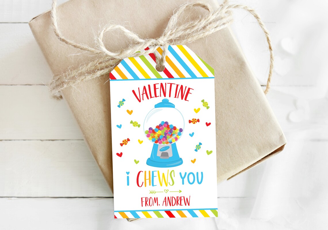 EDITABLE Bubble Gum Valentine's Day Gift Tag Valentine I | Etsy
