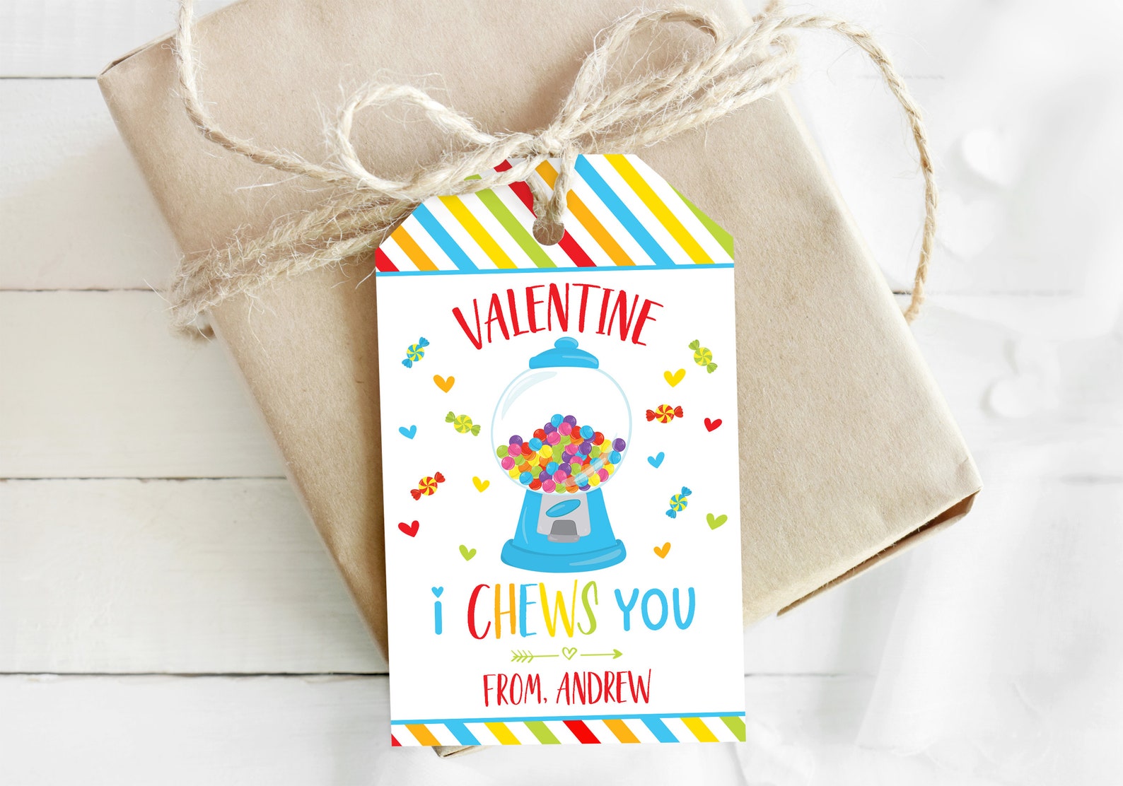 EDITABLE Bubble Gum Valentine's Day Gift Tag Valentine I | Etsy