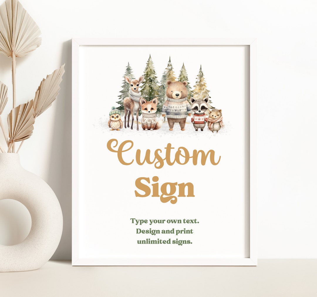 EDITABLE Winter Woodland Animals Birthday Party Custom Sign Winter ...