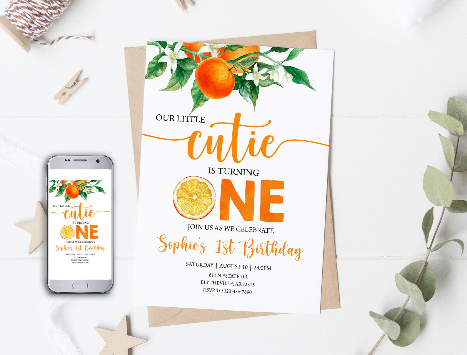 Our Little Cutie is Turning One Invitation Editable Orange 1st - Etsy