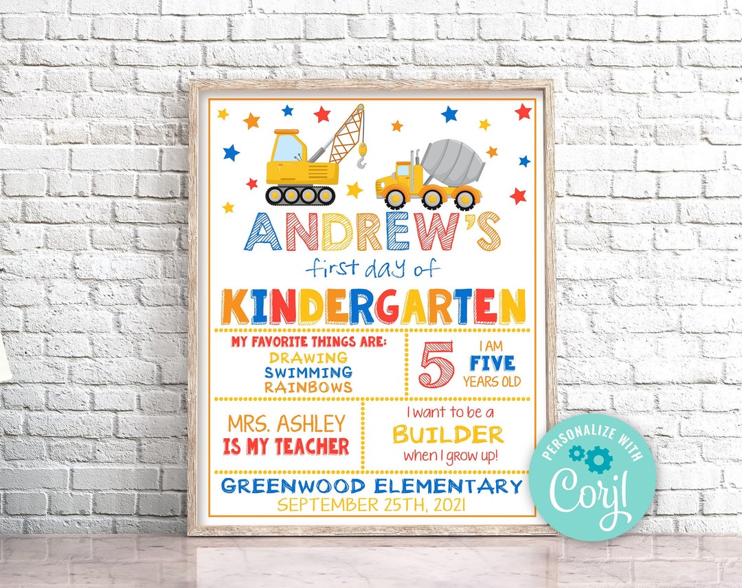 Editable First Day of Kindergarten Sign, Dump Truck First Day of ...