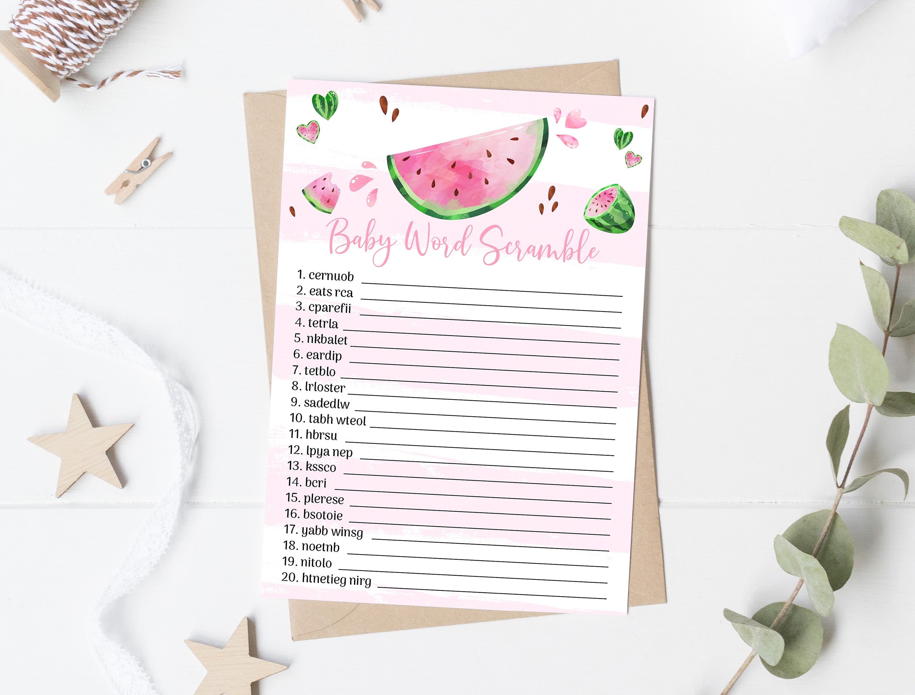 Pink Watermelon Word Scramble Baby Shower Game Girl Watermelon - Etsy