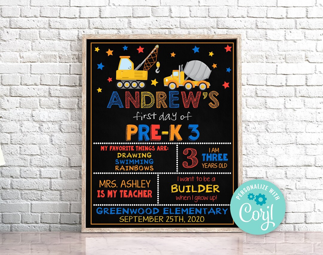 Editable First Day of Pre-k Sign, Dump Truck First Day of Pre-k ...