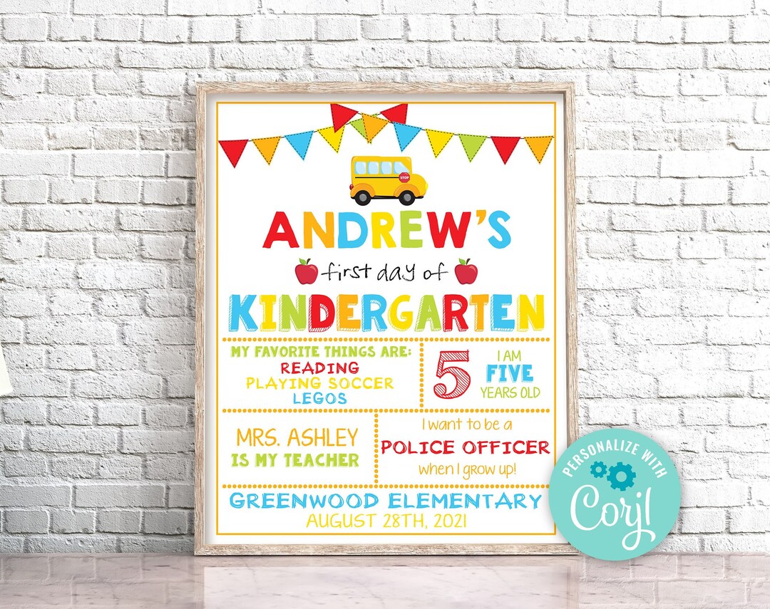 Editable First Day of Kindergarten Sign Personalized First Day of ...
