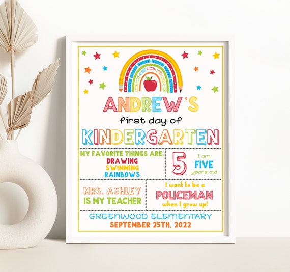 Editable First Day of Kindergarten Sign Personalized First Day - Etsy