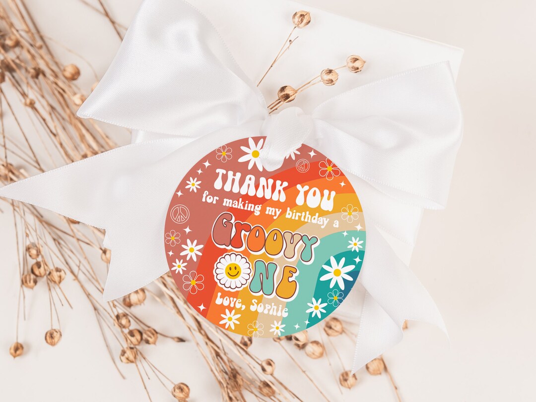 EDITABLE Groovy One Birthday Favor Thank You Tag Groovy Birthday Favor ...