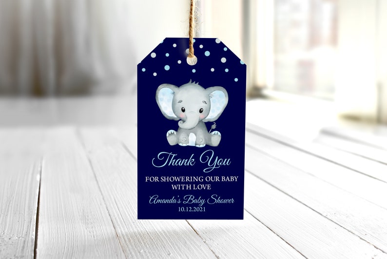 EDITABLE Elephant Baby Shower Favor Tag Printable Elephant - Etsy