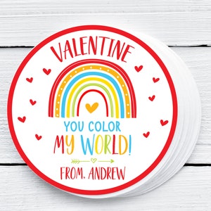 Valentine You Color My World Editable Rainbow Valentine's Day Gift Tag ...