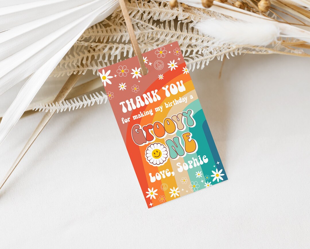 EDITABLE Groovy One Birthday Favor Thank You Tag Groovy Birthday Favor ...