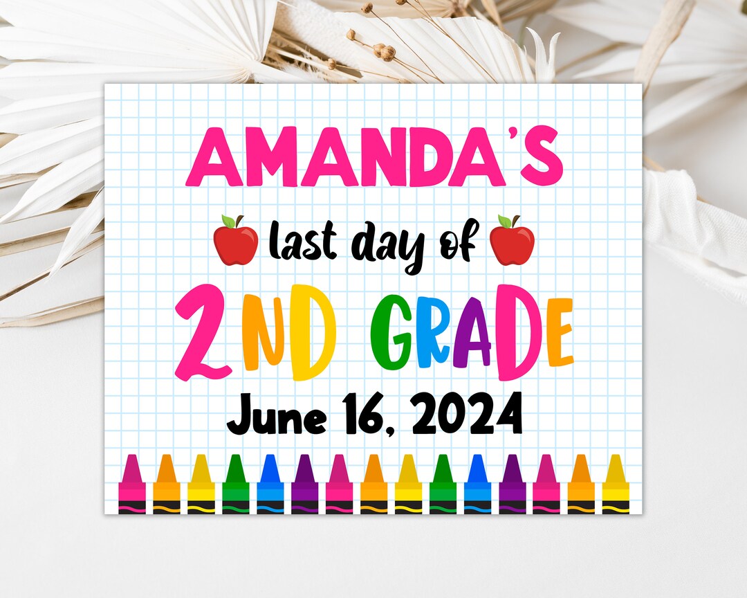 Editable Last Day of 2nd Grade Sign Rainbow Last Day of School Sign Any ...