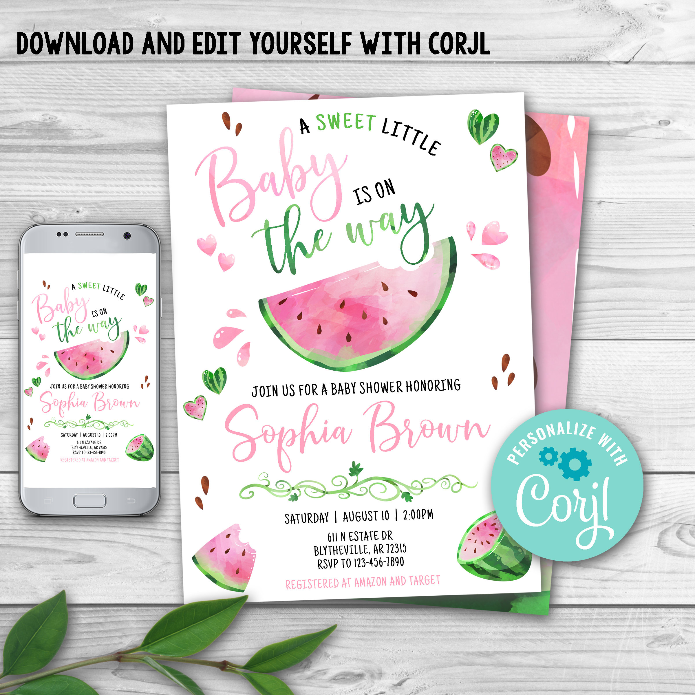 Editable Watermelon Baby Shower Invitation Set Pink - Etsy