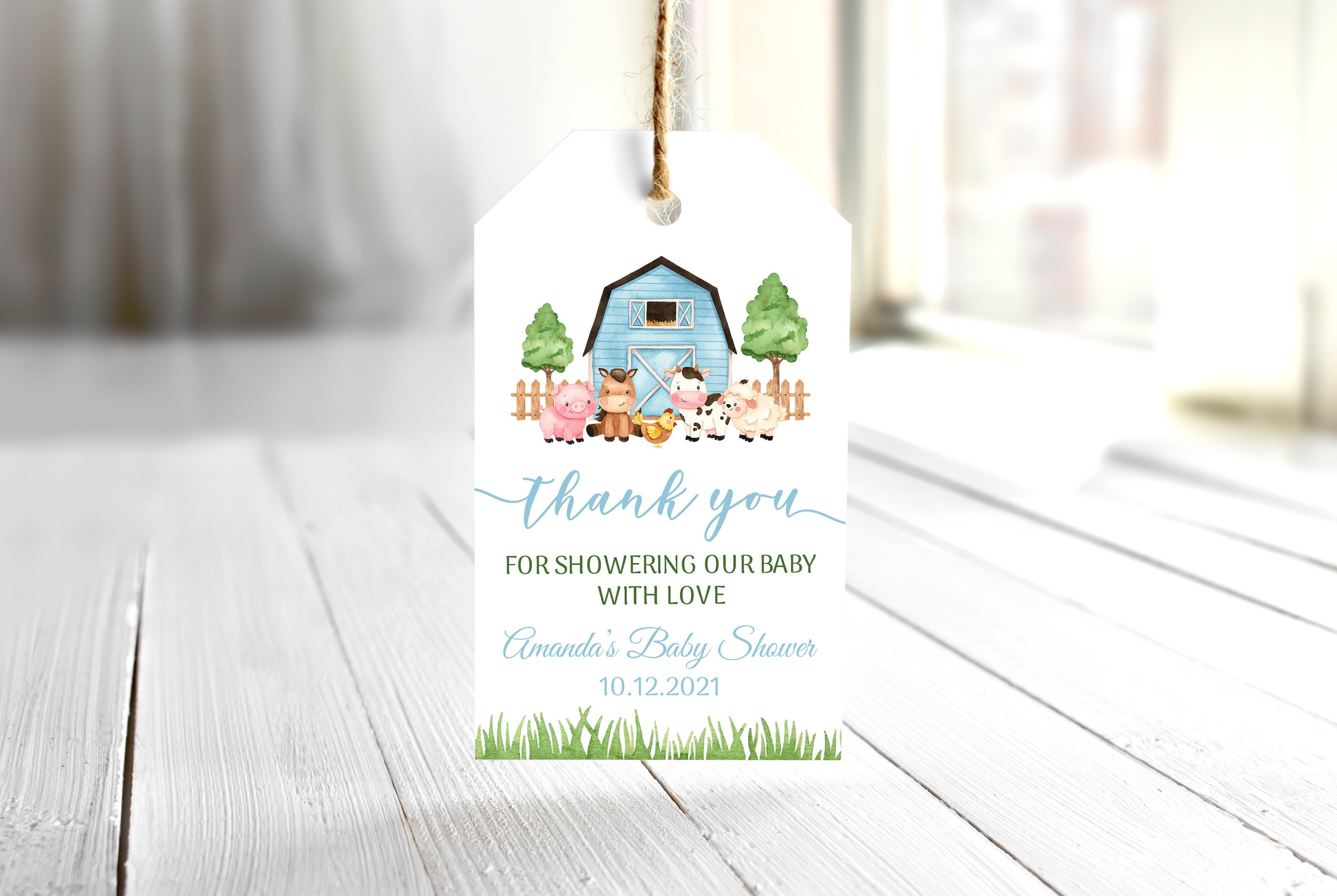 EDITABLE Farm Baby Shower Favor Tag Printable Farm Animals Baby Shower ...