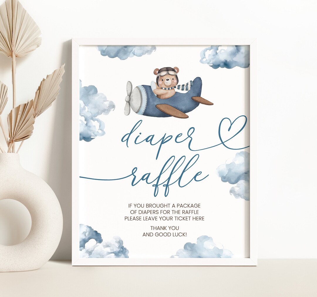 Airplane Bear Diaper Raffle Sign Bear on a Plane We Can Bearly Wait ...