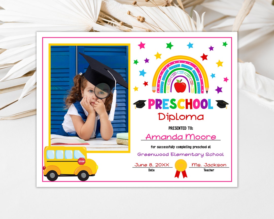 Editable Preschool Diploma Personalized Graduation Certificate School ...