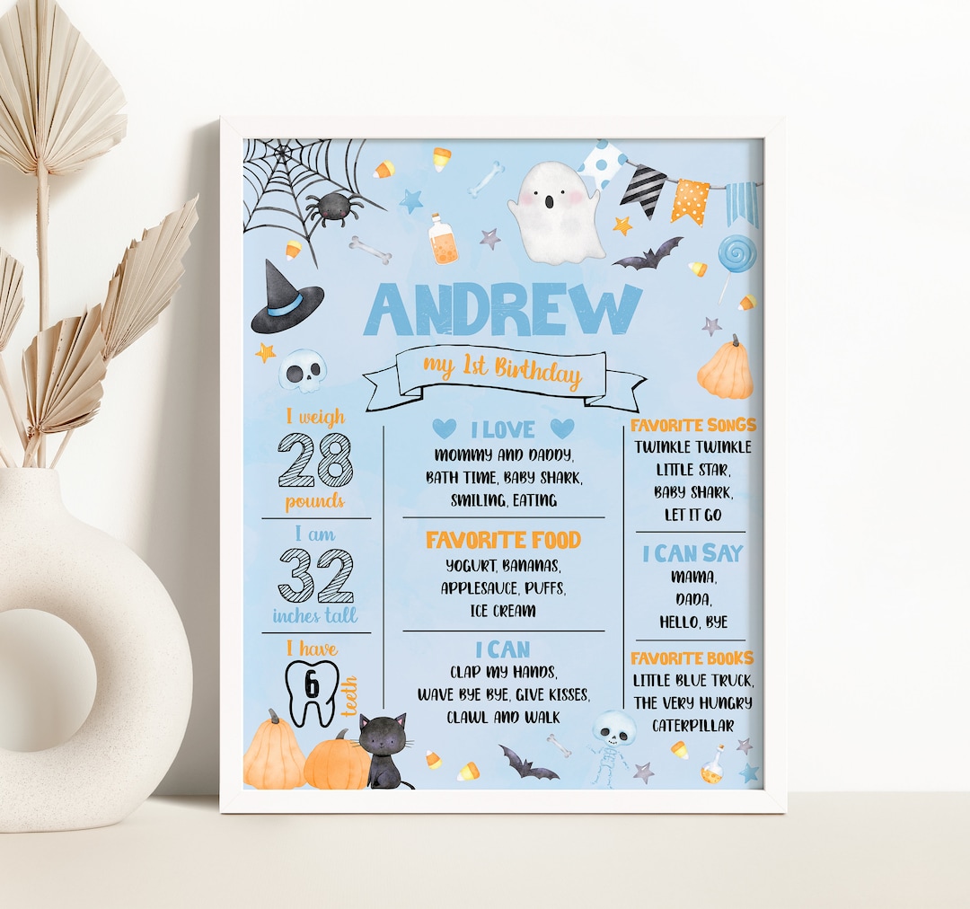 Editable Halloween Milestone Birthday Poster Boy Ghost First Birthday ...